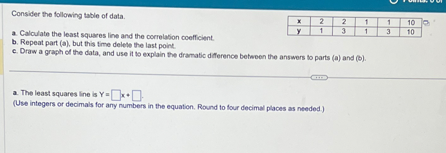 Solved Consider the following table of data.a. ﻿Calculate | Chegg.com