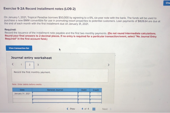 Solved Check Exercise 9-2A Record installment notes (LO9-2) | Chegg.com