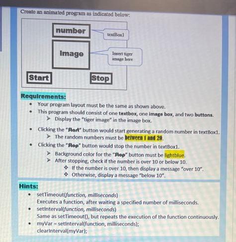 Solved Create an animated program as indicated below. number | Chegg.com