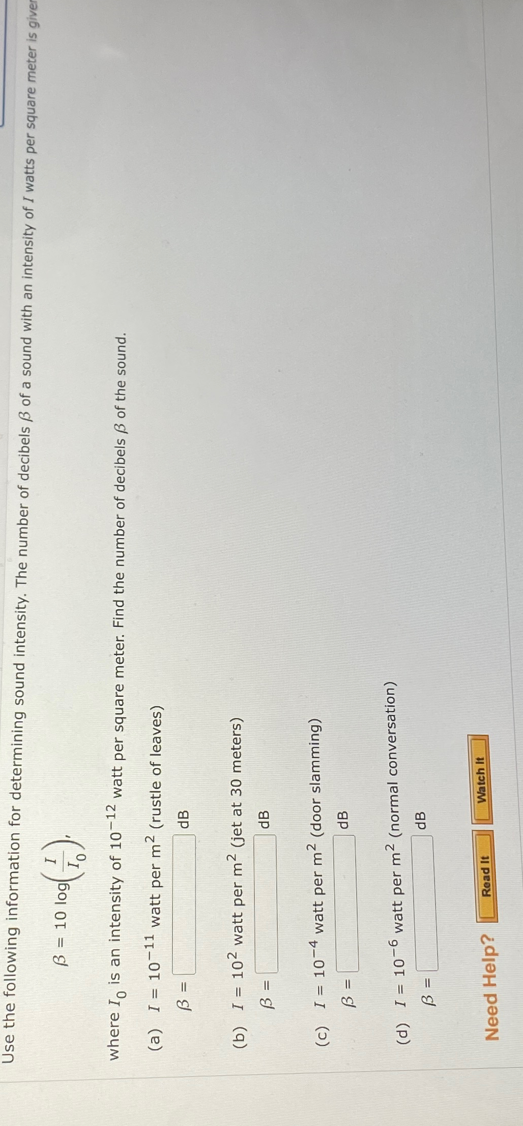 Solved Use the following information for determining sound | Chegg.com