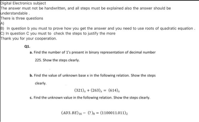 Solved Digital Electronics subject The answer must not be | Chegg.com