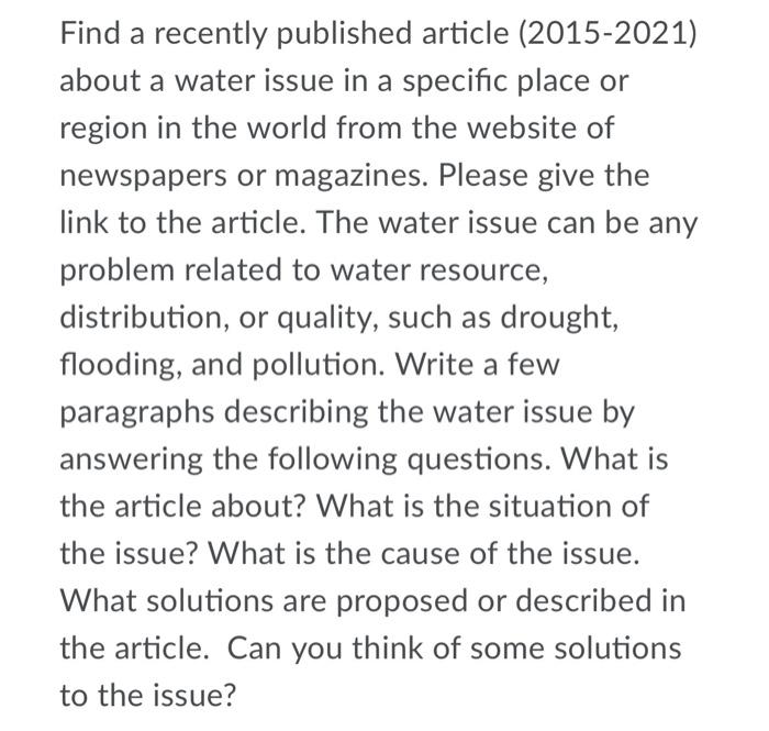 Solved Find a recently published article (2015-2021) about a | Chegg.com