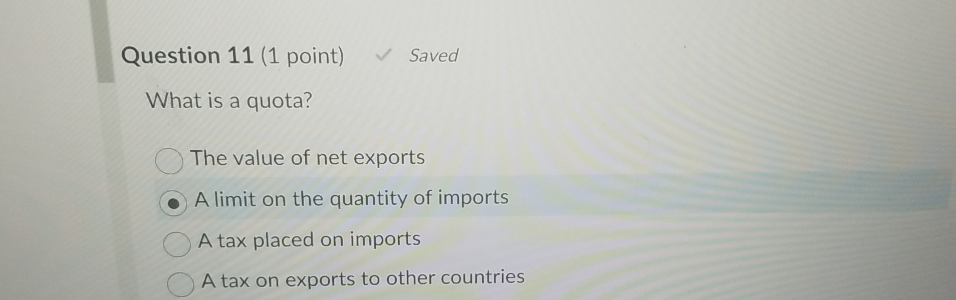 Solved Question 11 (1 ﻿point) ﻿SavedWhat is a quota?The | Chegg.com