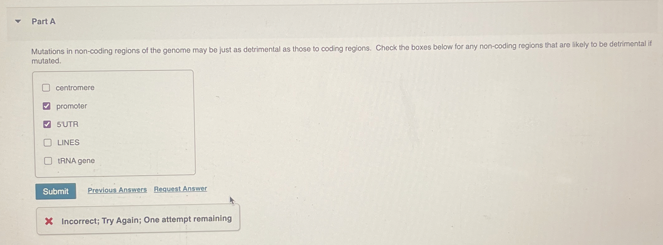 Solved Part AMutations in non-coding regions of the genome | Chegg.com