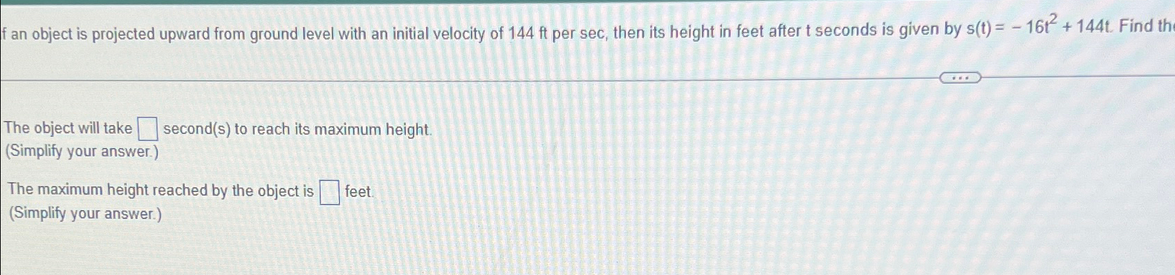 Solved f an object is projected upward from ground level | Chegg.com