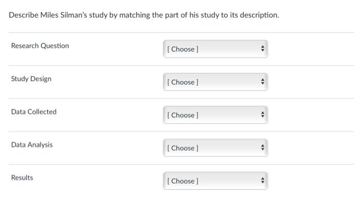 Solved Describe Miles Silman's study by matching the part of | Chegg.com