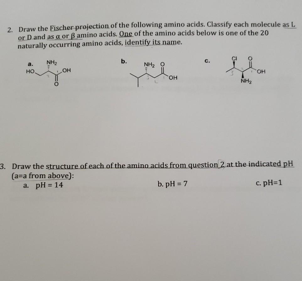 Solved 2. Draw the Fischer projection of the following amino | Chegg.com