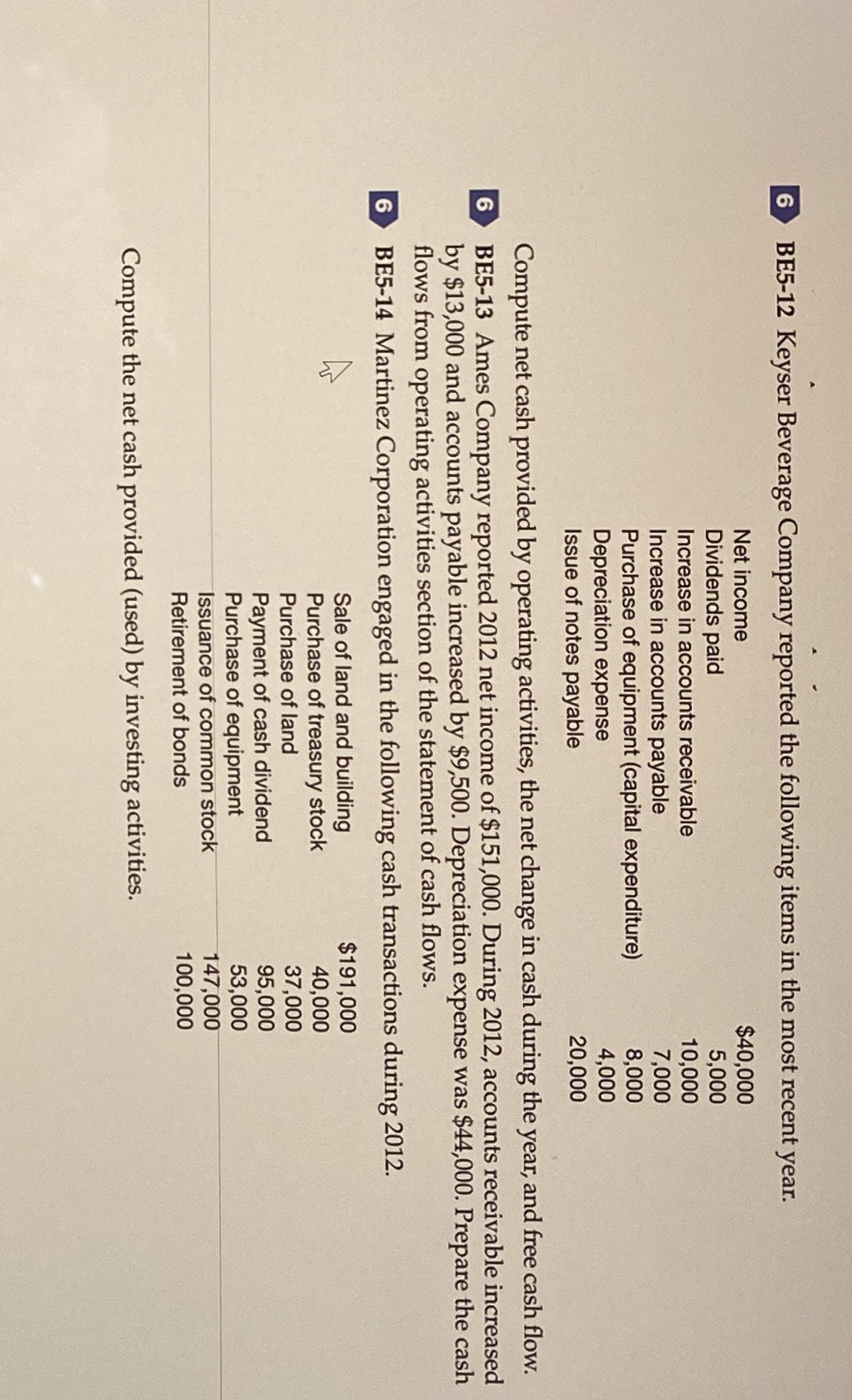 Solved 6 ﻿BE5-12 ﻿Keyser Beverage Company reported the | Chegg.com