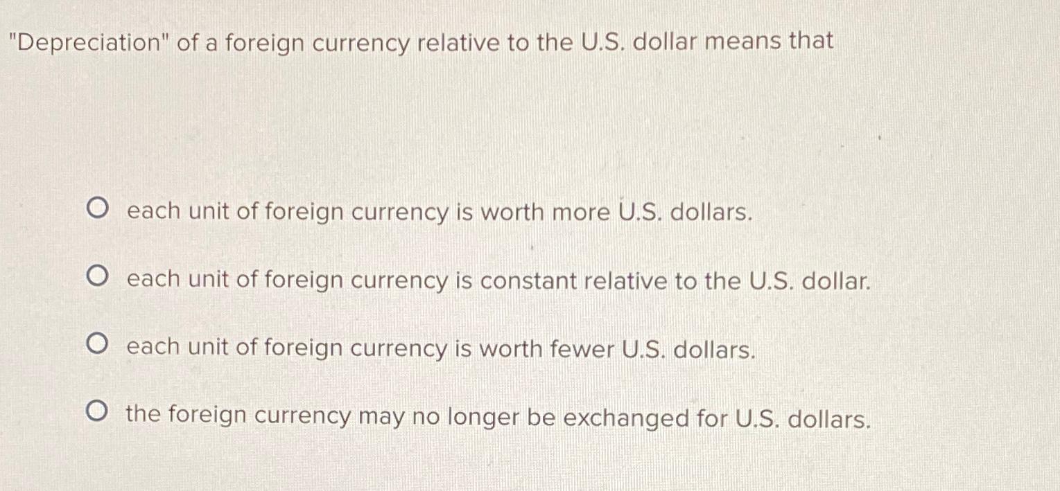 Solved "Depreciation" of a foreign currency relative to the | Chegg.com