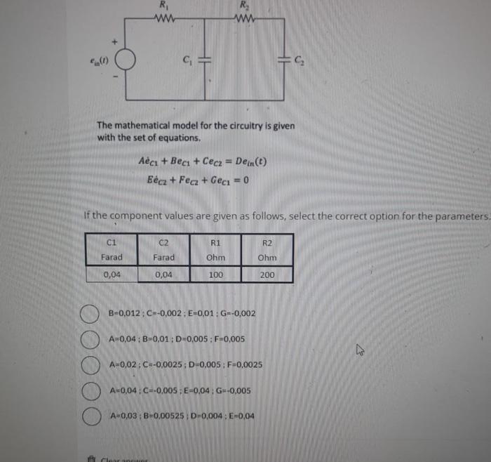 The mathematical model for the circuitry is given | Chegg.com