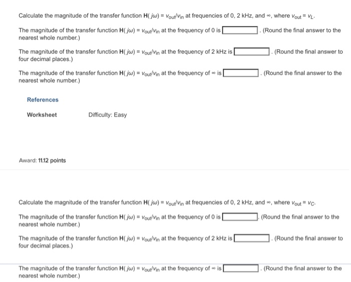 Solved Calculate the magnitude of the transfer function | Chegg.com
