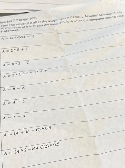 Solved lem set 7.7 (page-205) Find the value of A after the | Chegg.com