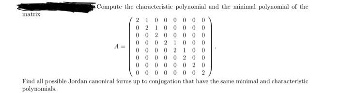 Solved Compute the characteristic polynomial and the minimal | Chegg.com