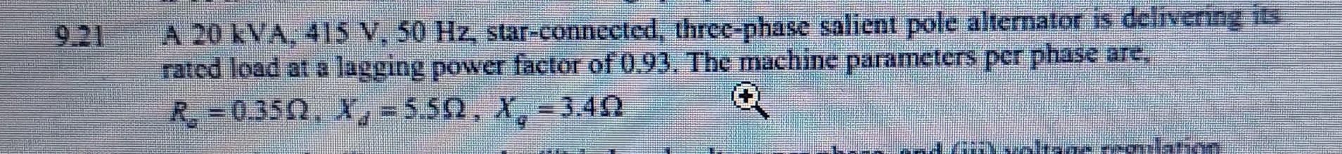 Solved 9 21 A 20kva 415 V 50 Hz Star Connected Three Phase