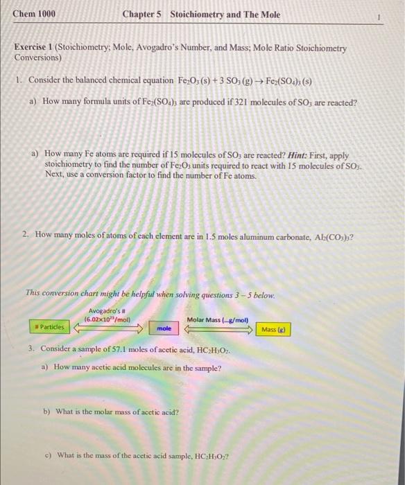 Solved Chem 1000 Chapter 5 Stoichiometry and The Mole | Chegg.com