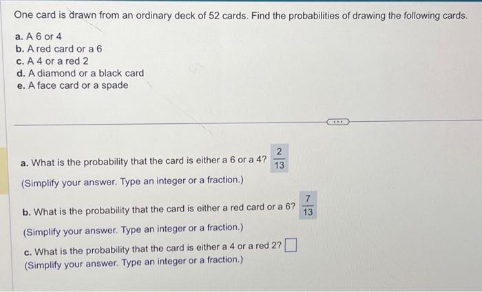 Solved One card is drawn from an ordinary deck of 52 cards. | Chegg.com