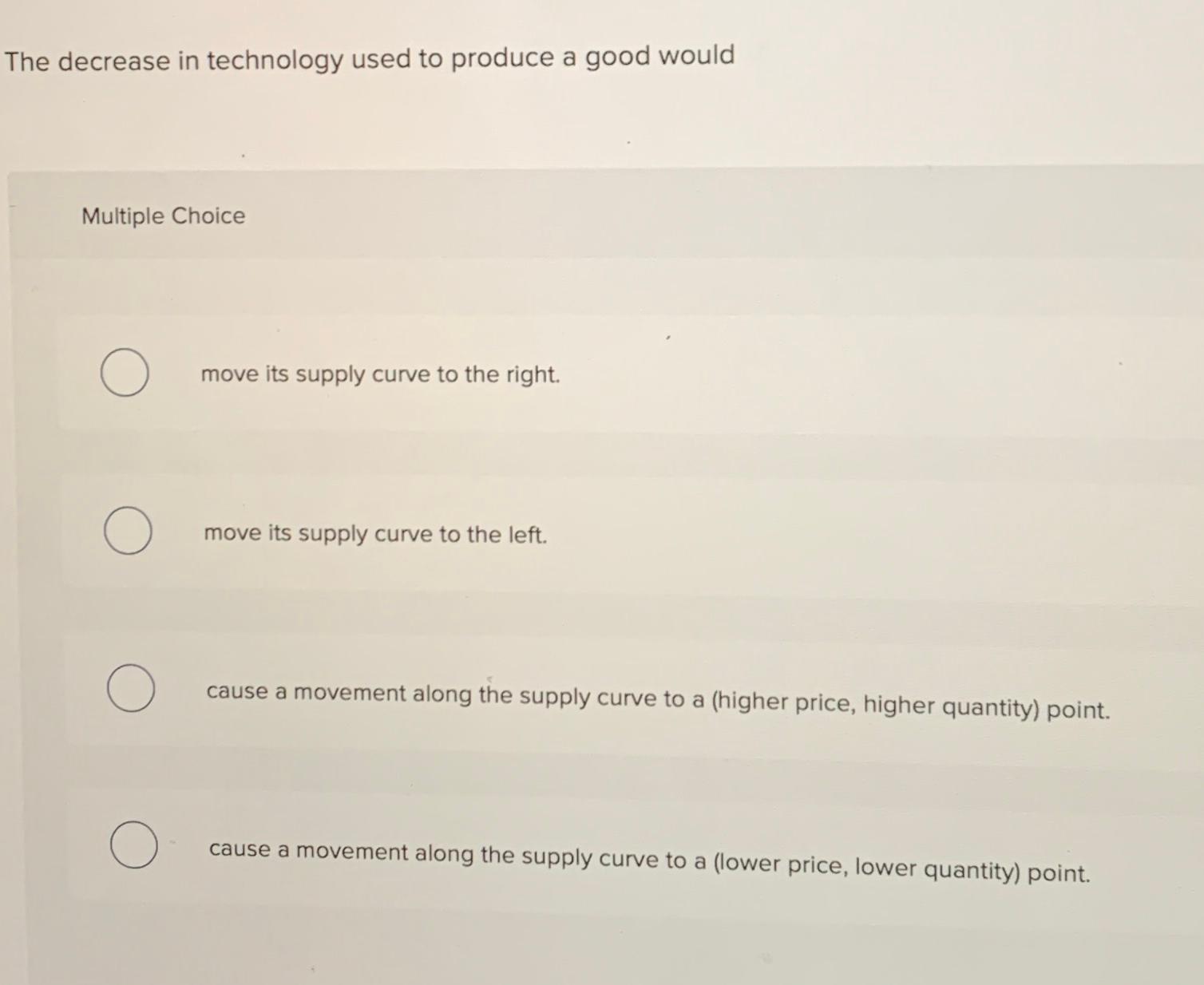 Solved The decrease in technology used to produce a good | Chegg.com