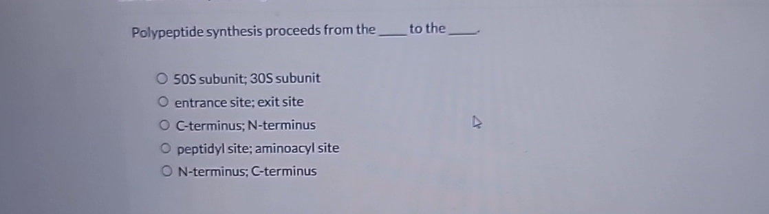 Solved Polypeptide synthesis proceeds from theto the50 | Chegg.com