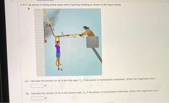 Solved A 84.0 kg person is being pulled away from a burning | Chegg.com