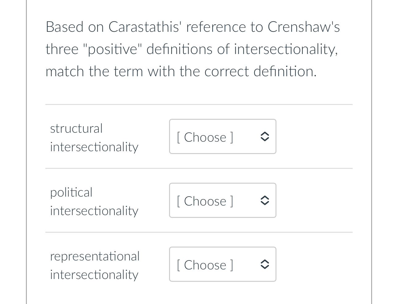 Solved Based on Carastathis' reference to Crenshaw's three | Chegg.com