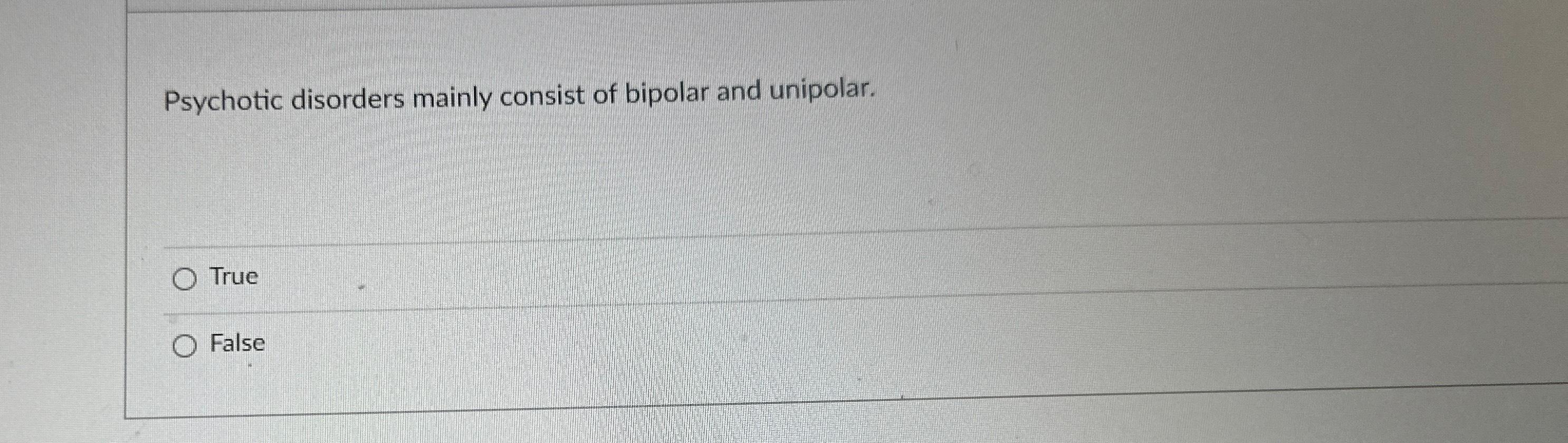 Solved Psychotic disorders mainly consist of bipolar and | Chegg.com