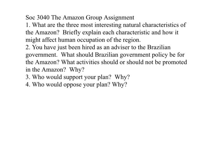 Soc 3040 The Amazon Group Assignment 1. What are the | Chegg.com