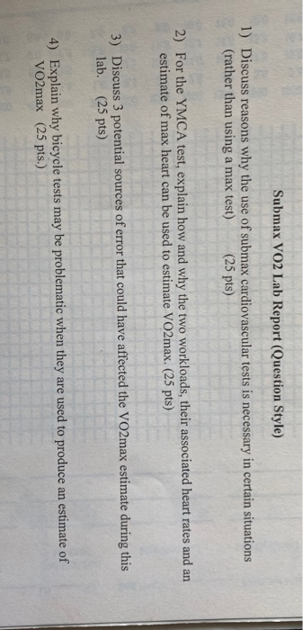 Solved Submax VO2 Lab Report (Question Style) 1) Discuss | Chegg.com