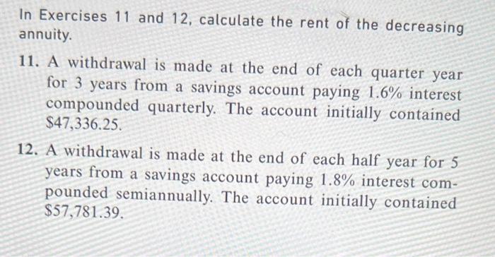 Solved In Exercises 11 and 12, calculate the rent of the | Chegg.com