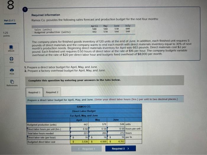 Solved 8 Part 2 of 2 1.25 points eBook Hint Print References | Chegg.com