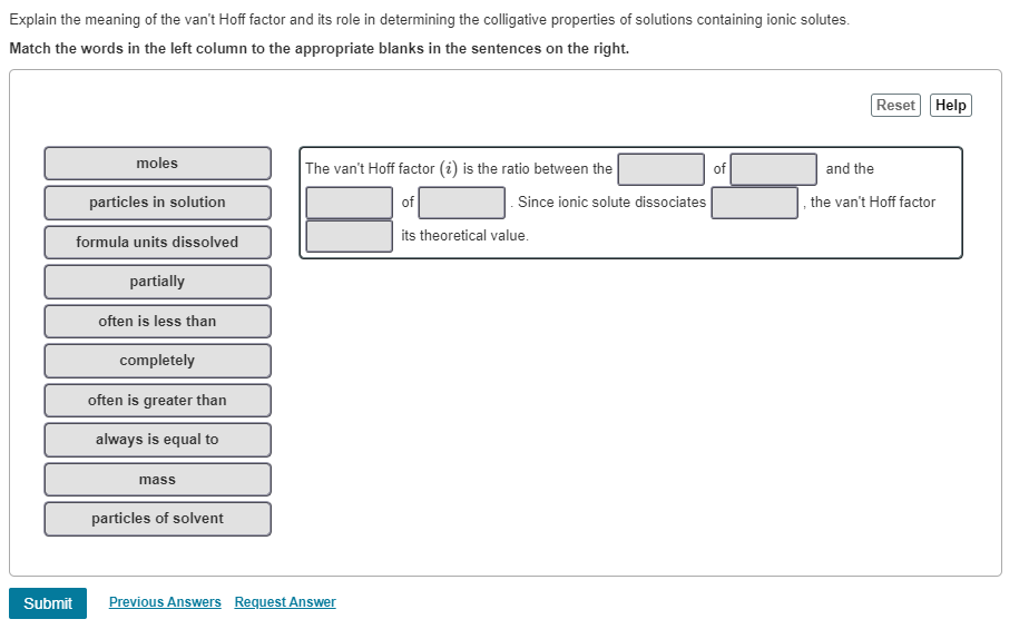 Solved Explain the meaning of the van't Hoff factor and its | Chegg.com