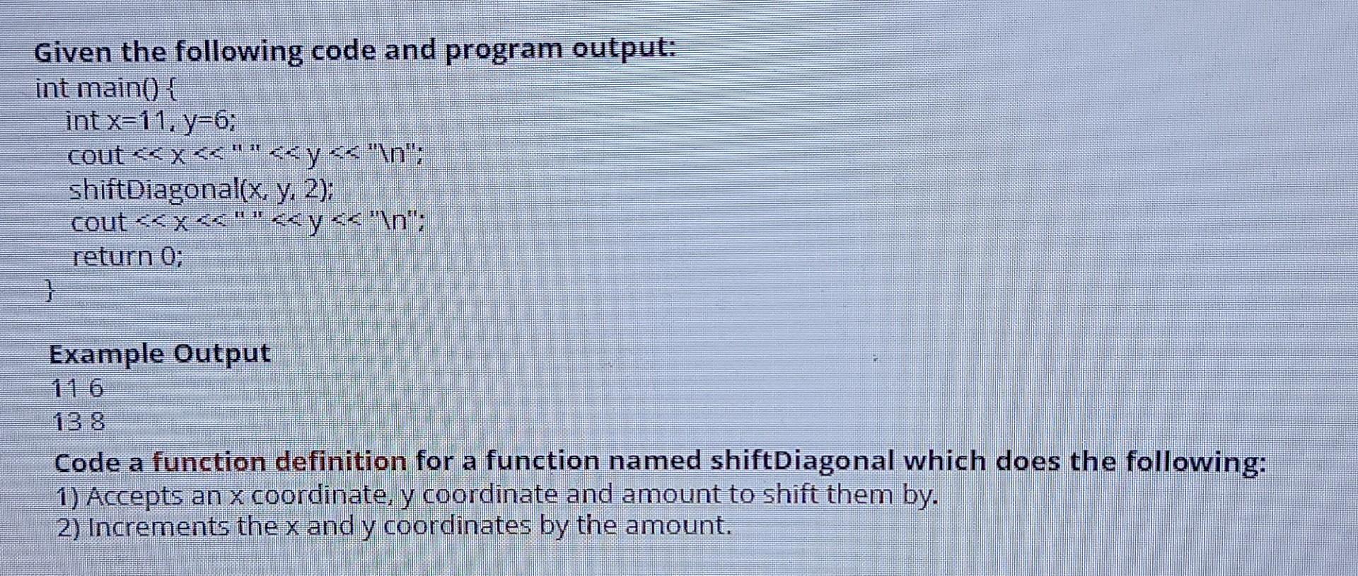 Solved Given the following code and program output: int | Chegg.com