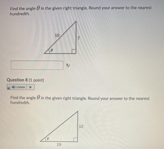 Solved Find the angle in the given right triangle. Round | Chegg.com