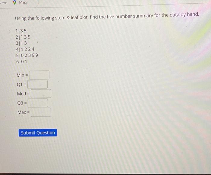 Solved Using the following stem \& leaf plot, find the five | Chegg.com
