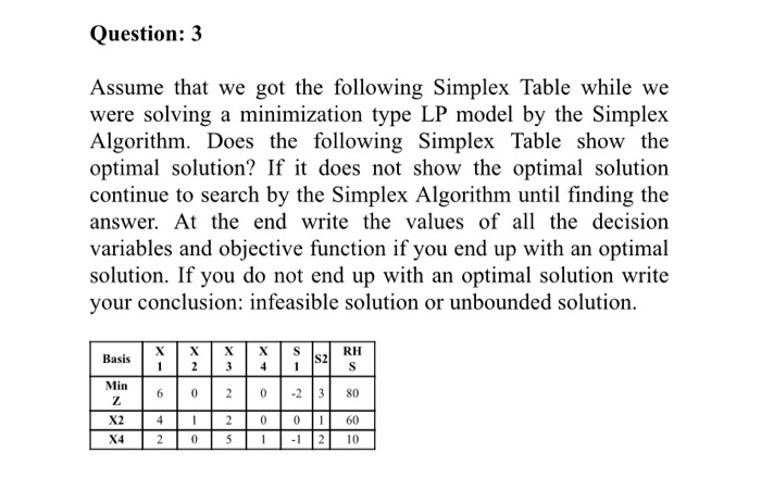 Solved Question: 3 Assume that we got the following Simplex | Chegg.com