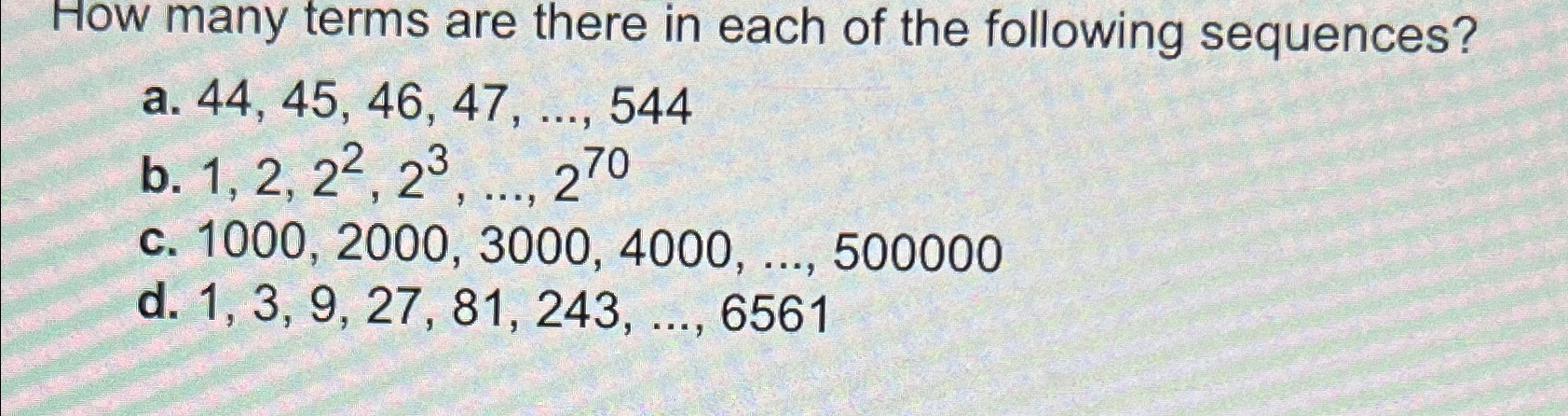 Solved How many terms are there in each of the following | Chegg.com