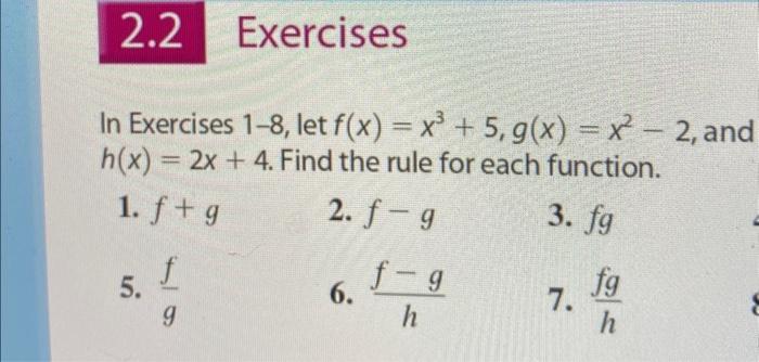 Solved In Exercises 1-8, let f(x)=x3+5,g(x)=x2−2, and | Chegg.com