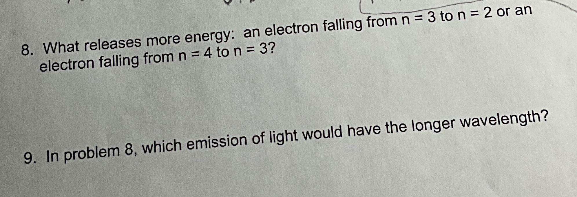 Solved What releases more energy: an electron falling from | Chegg.com