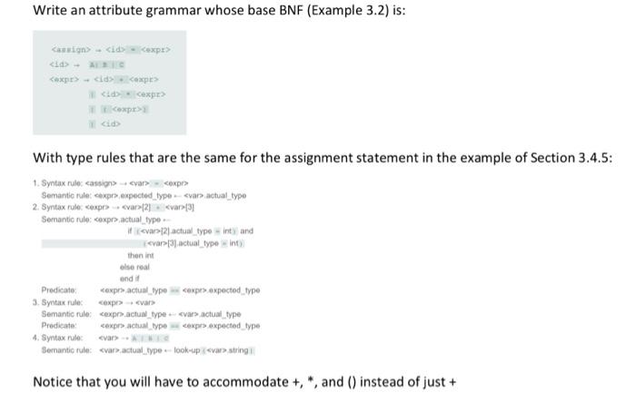 Solved Write an attribute grammar whose base BNF (Example | Chegg.com