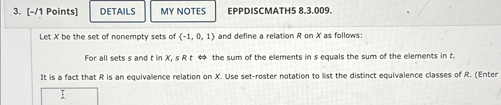 Solved [-/1 ﻿Points]EPPDISCMATH5 8.3.009.Let x ﻿be the set | Chegg.com