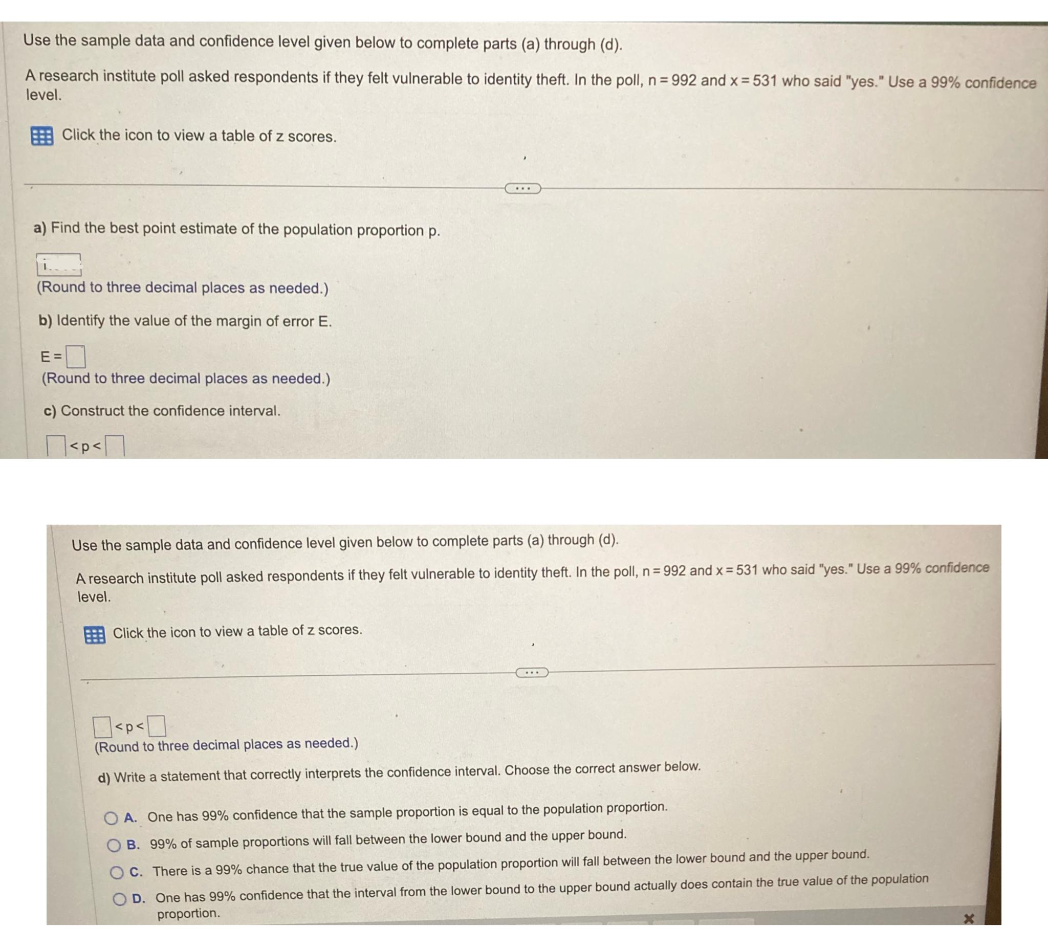 Solved Use the sample data and confidence level given below | Chegg.com