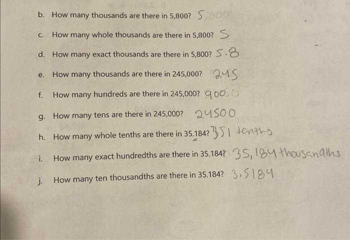 Solved b. How many thousands are there in 5,800 ? c. How | Chegg.com