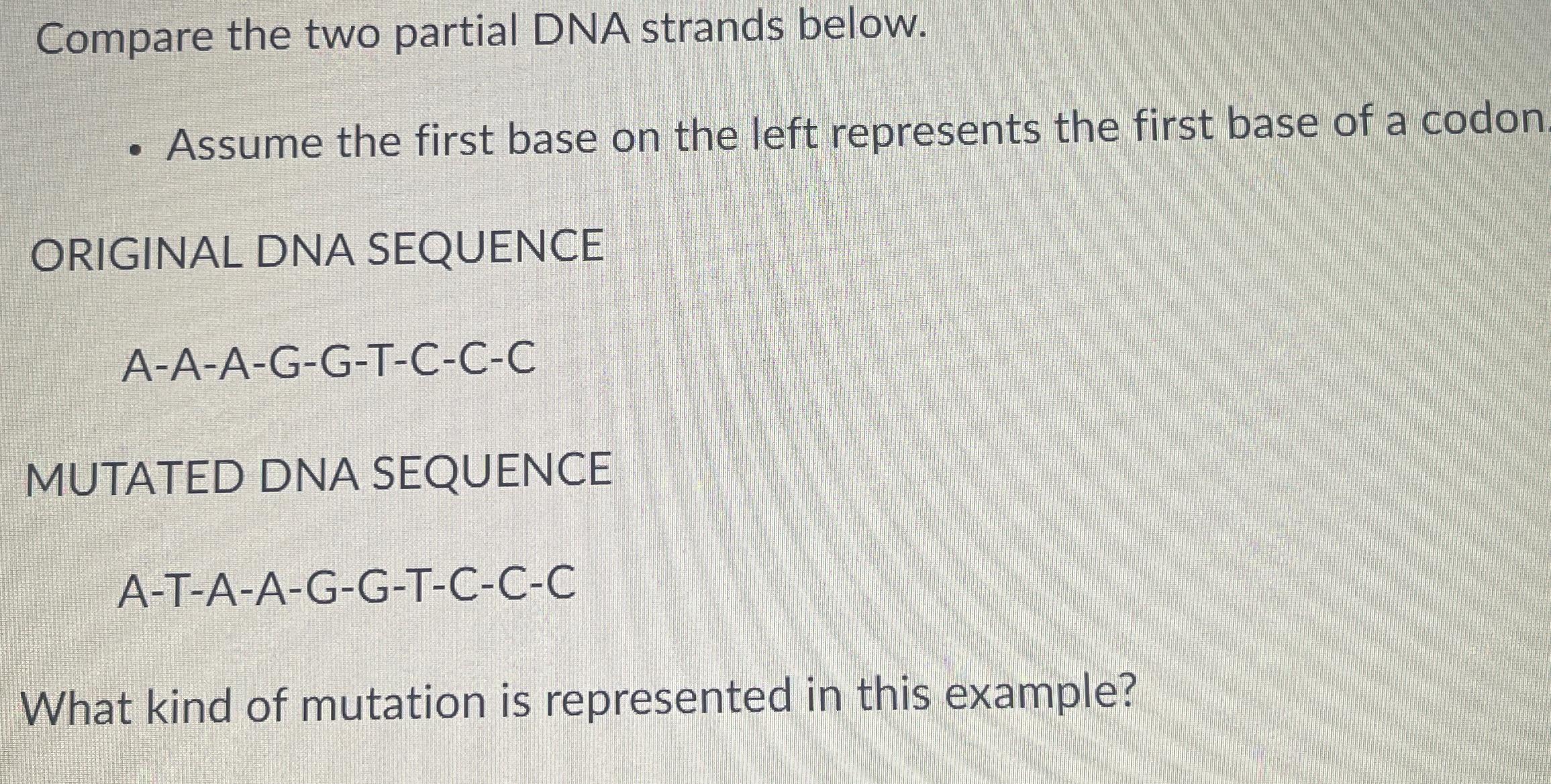 Solved Compare the two partial DNA strands below.Assume the | Chegg.com