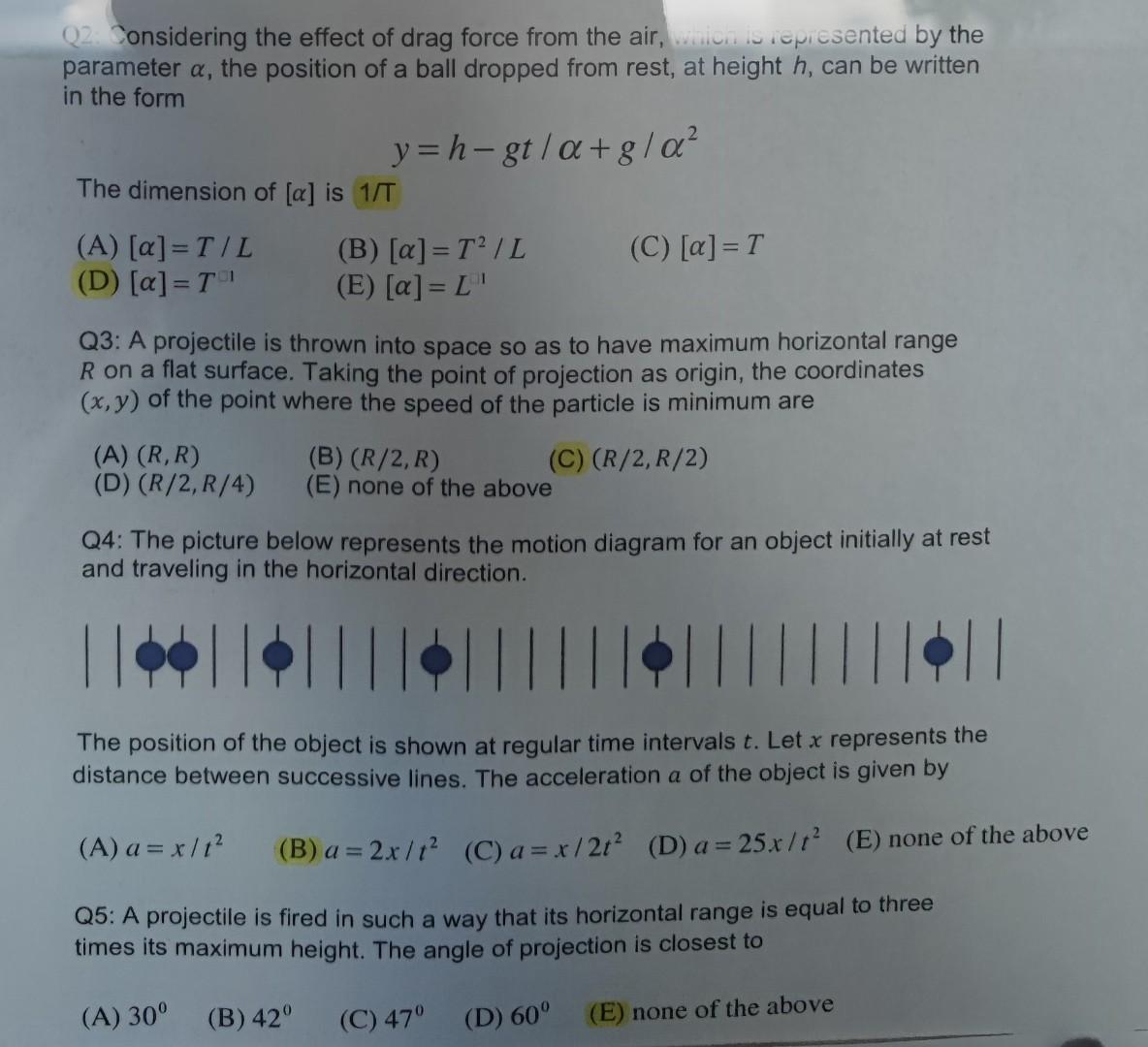 Solved Q2. Considering the effect of drag force from the | Chegg.com