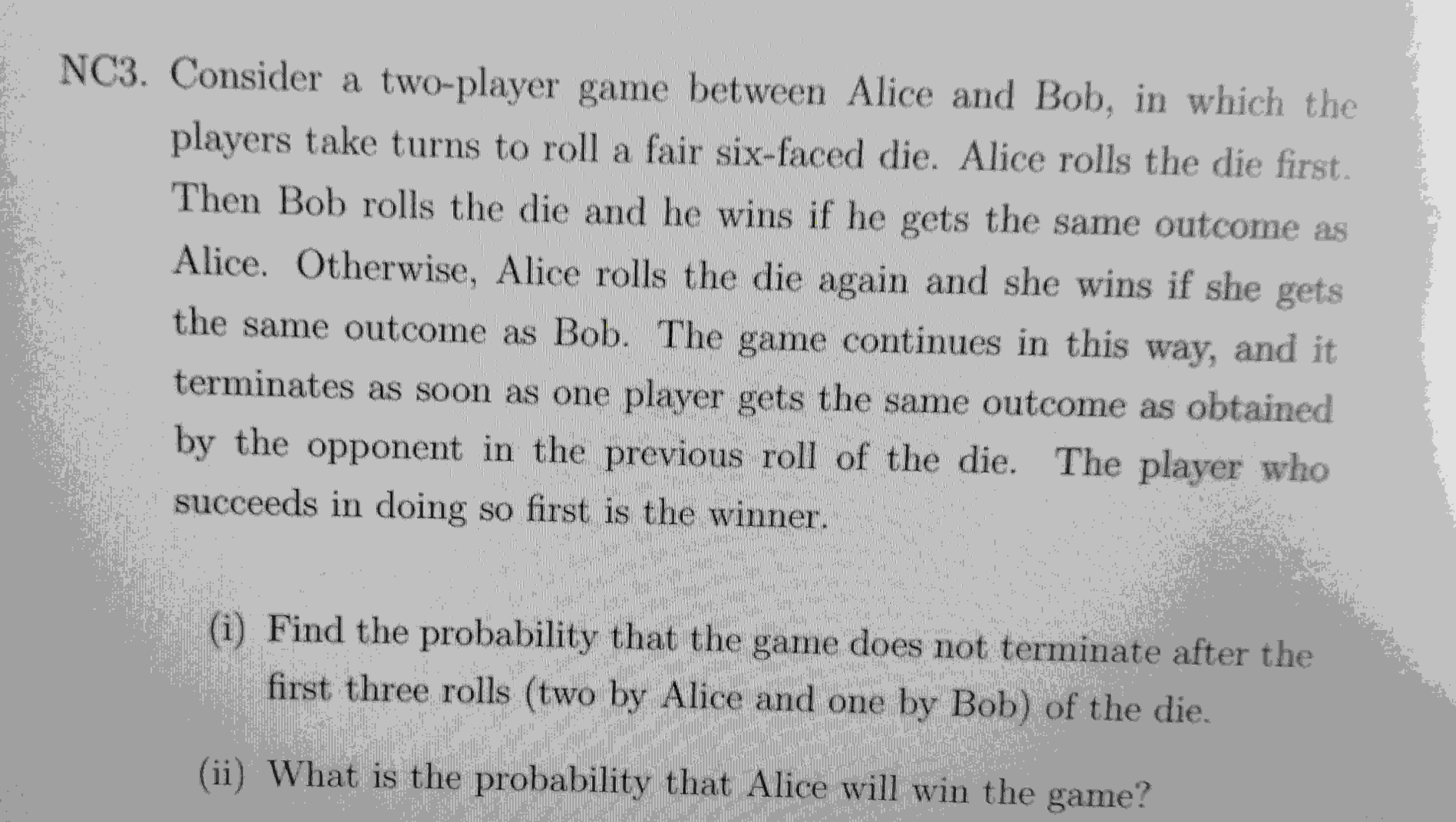 Solved NC3. ﻿Consider a two-player game between Alice and | Chegg.com