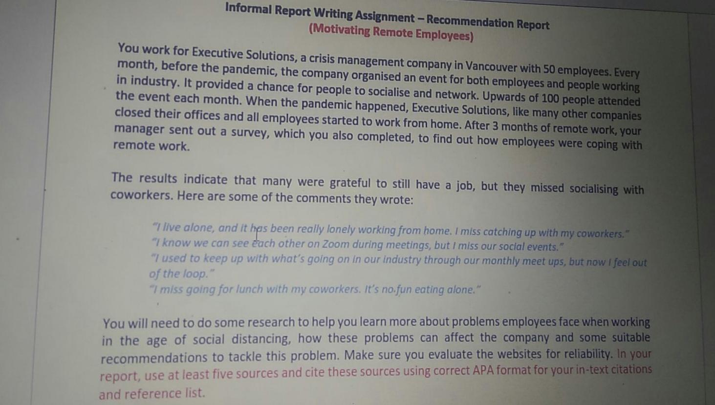 informal report writing with apa format with proper | Chegg.com