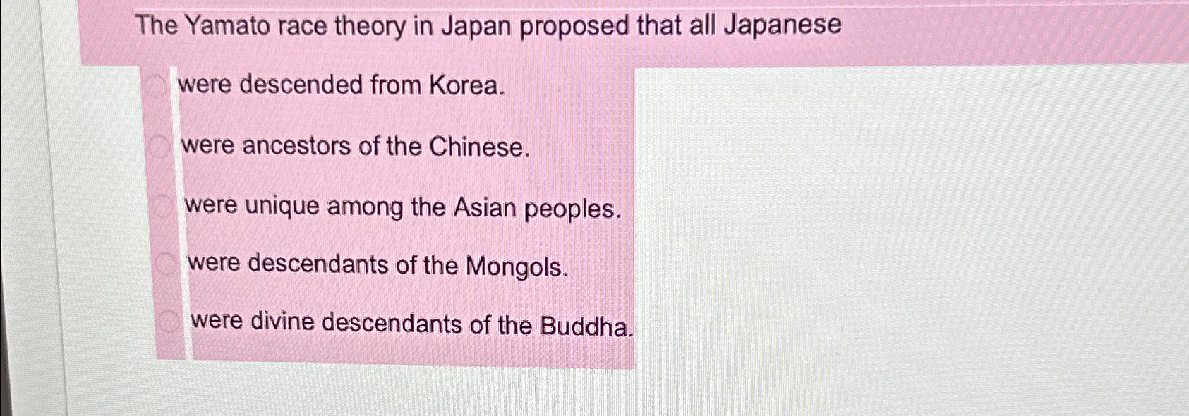 Solved The Yamato race theory in Japan proposed that all | Chegg.com