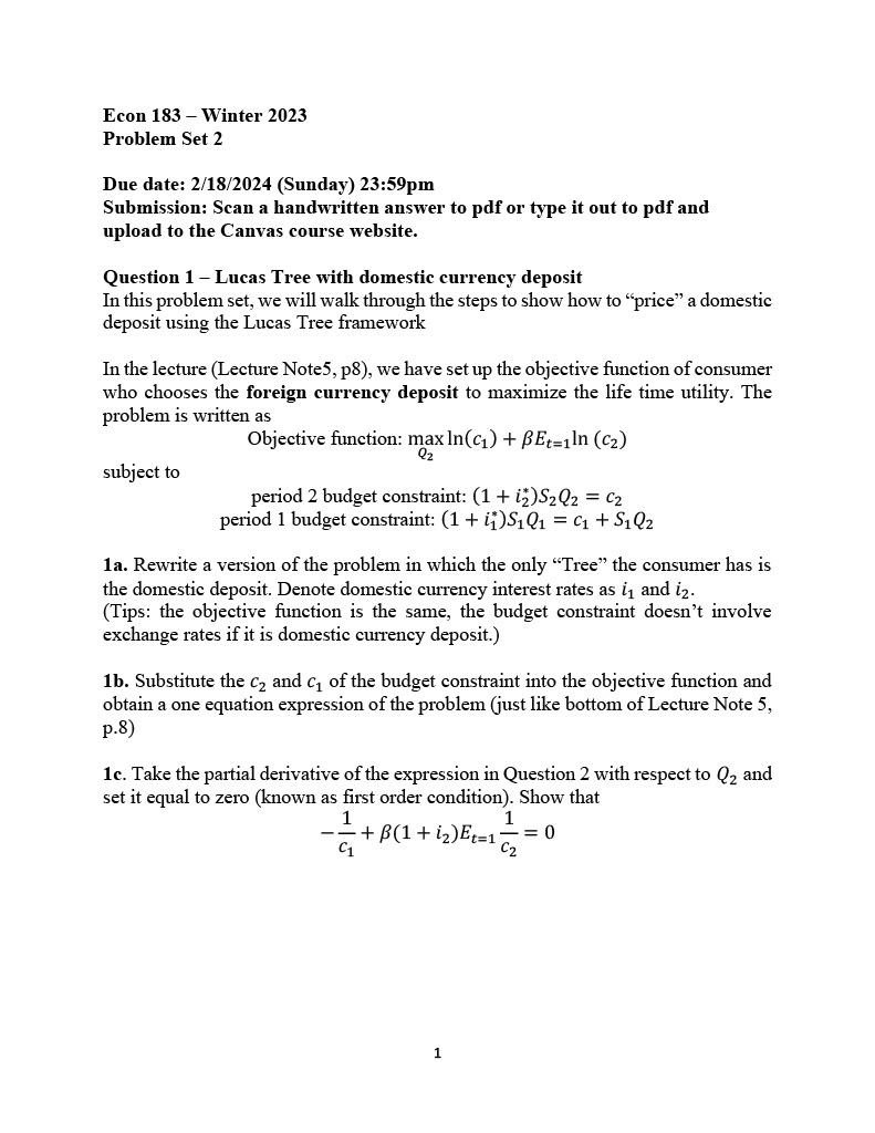 Solved Econ 183 - ﻿Winter 2023Problem Set 2Due date: | Chegg.com