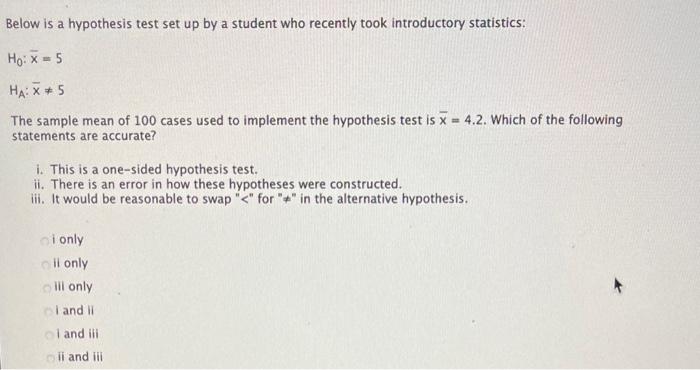 Solved Below is a hypothesis test set up by a student who | Chegg.com