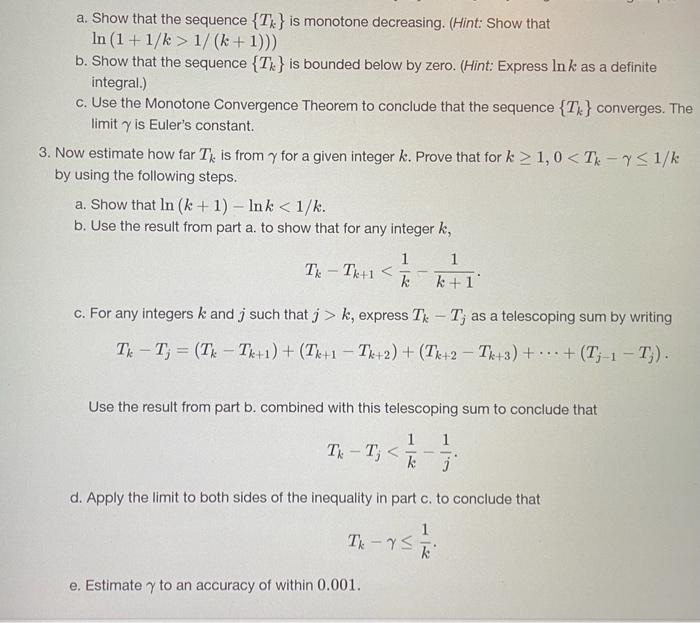 Solved STUDENT PROJECT Euler's Constant 00 Σ 7 We have shown | Chegg.com