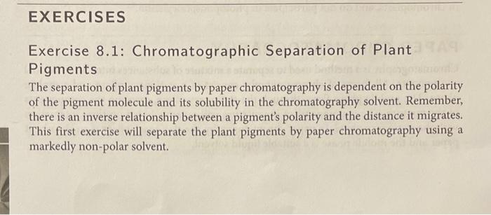 Solved EXERCISES Exercise 8.1: Chromatographic Separation of | Chegg.com